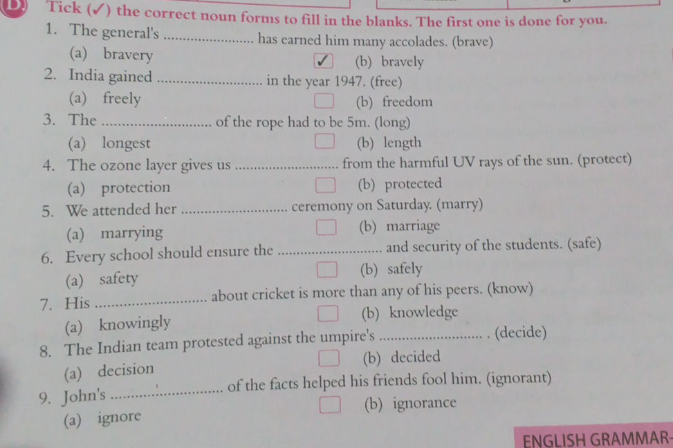 Tick ( ) the correct noun forms to fill in | StudyX