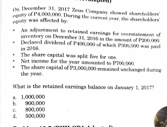 On December 31, 2017 Zeus Company showed | StudyX
