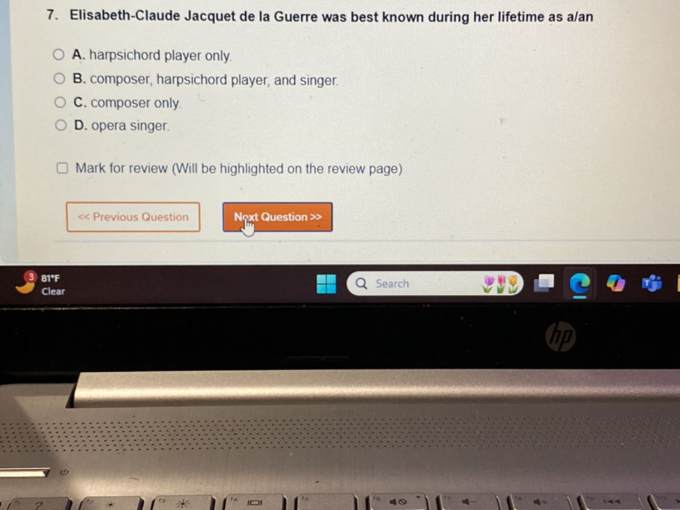 7. Elisabeth-Claude Jacquet de la Guerre was | StudyX