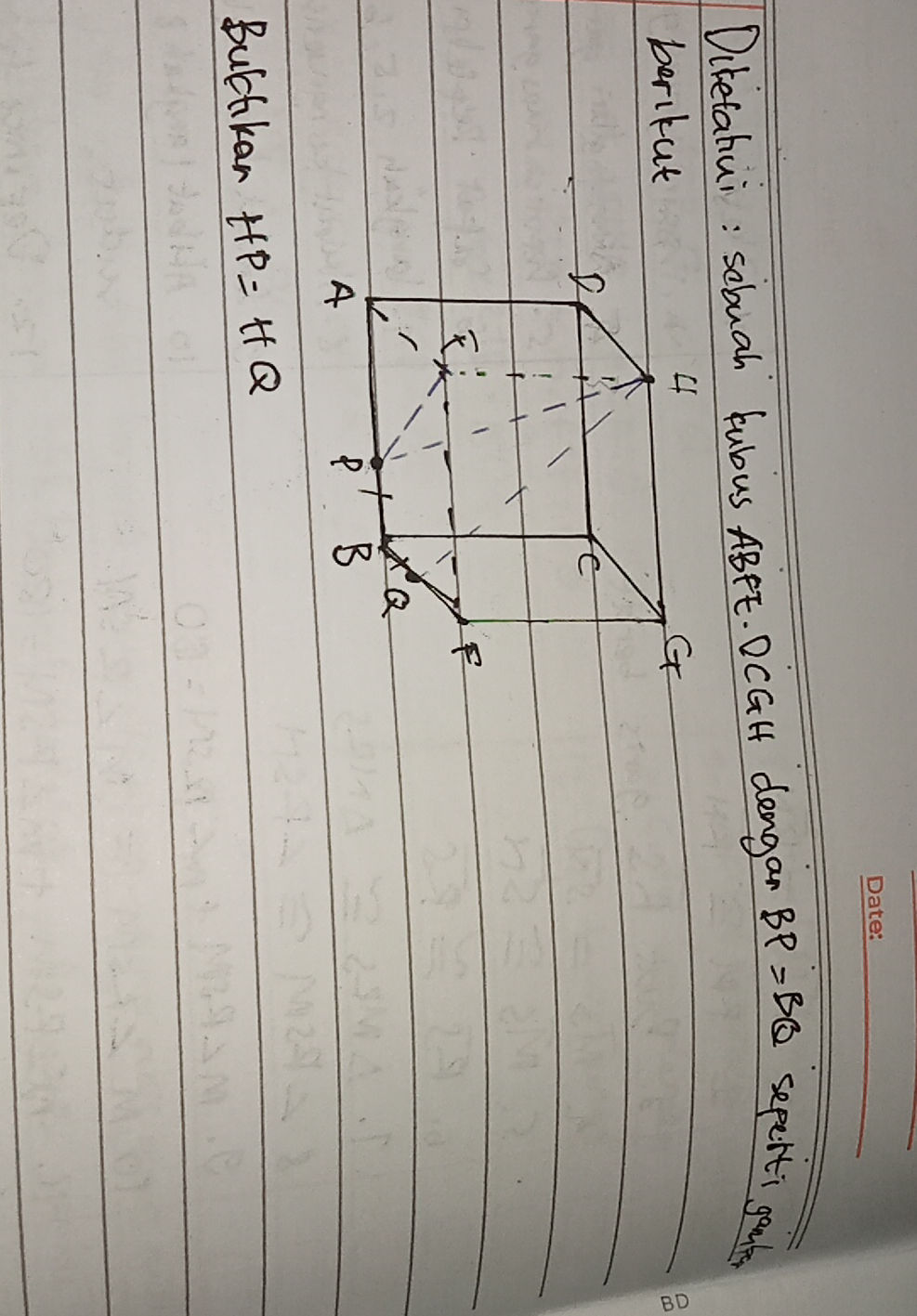 Diketahui: sebuah kubus ABFE.DCGH dengan BP | StudyX