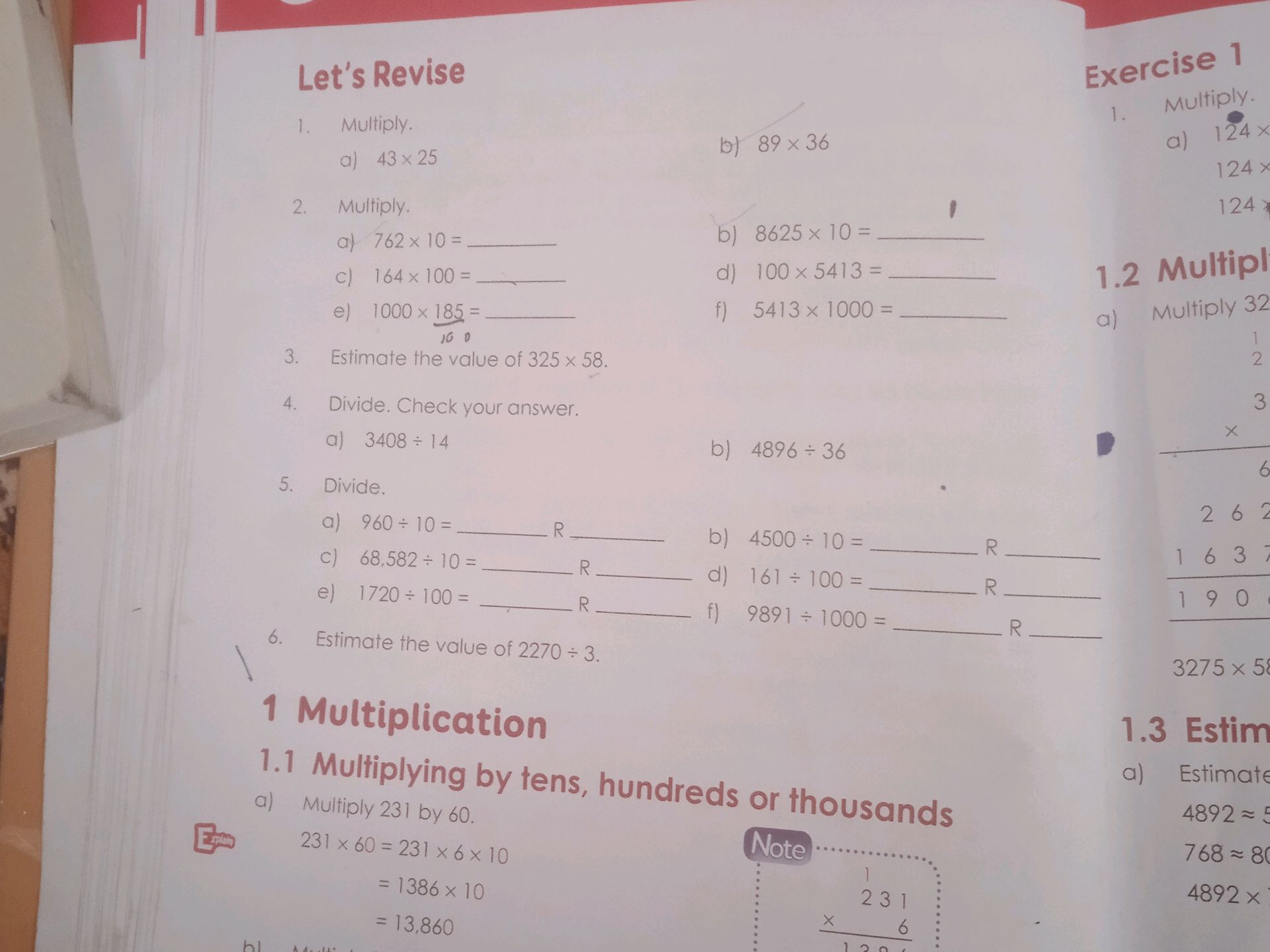 1. Multiply. a) 43 x 25 b) 89 x 36 2. | StudyX