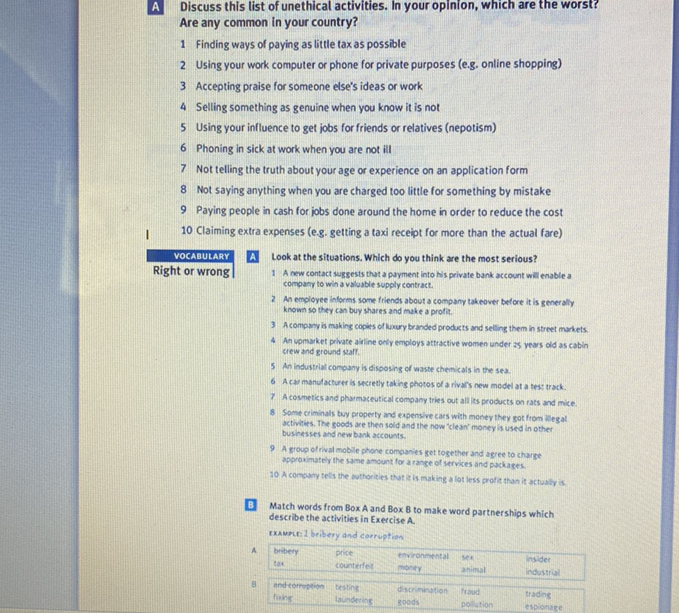 A Discuss this list of unethical activities. | StudyX