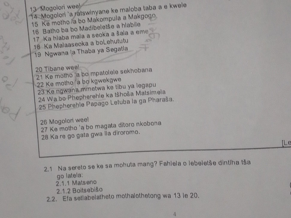2.1 Na sereto se ke sa mohuta mang? Fahlela | StudyX