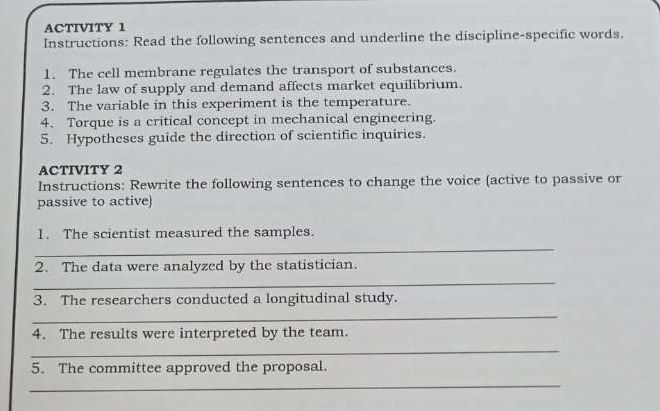 ACTIVITY 1 Instructions: Read the following | StudyX