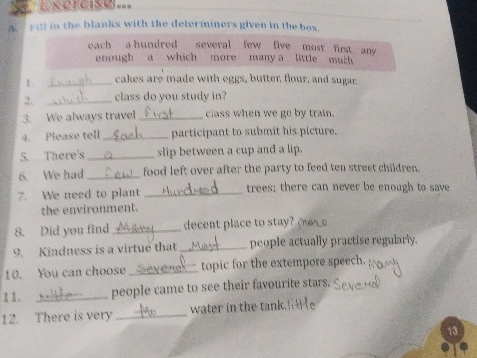 Fill in the blanks with the determiners | StudyX