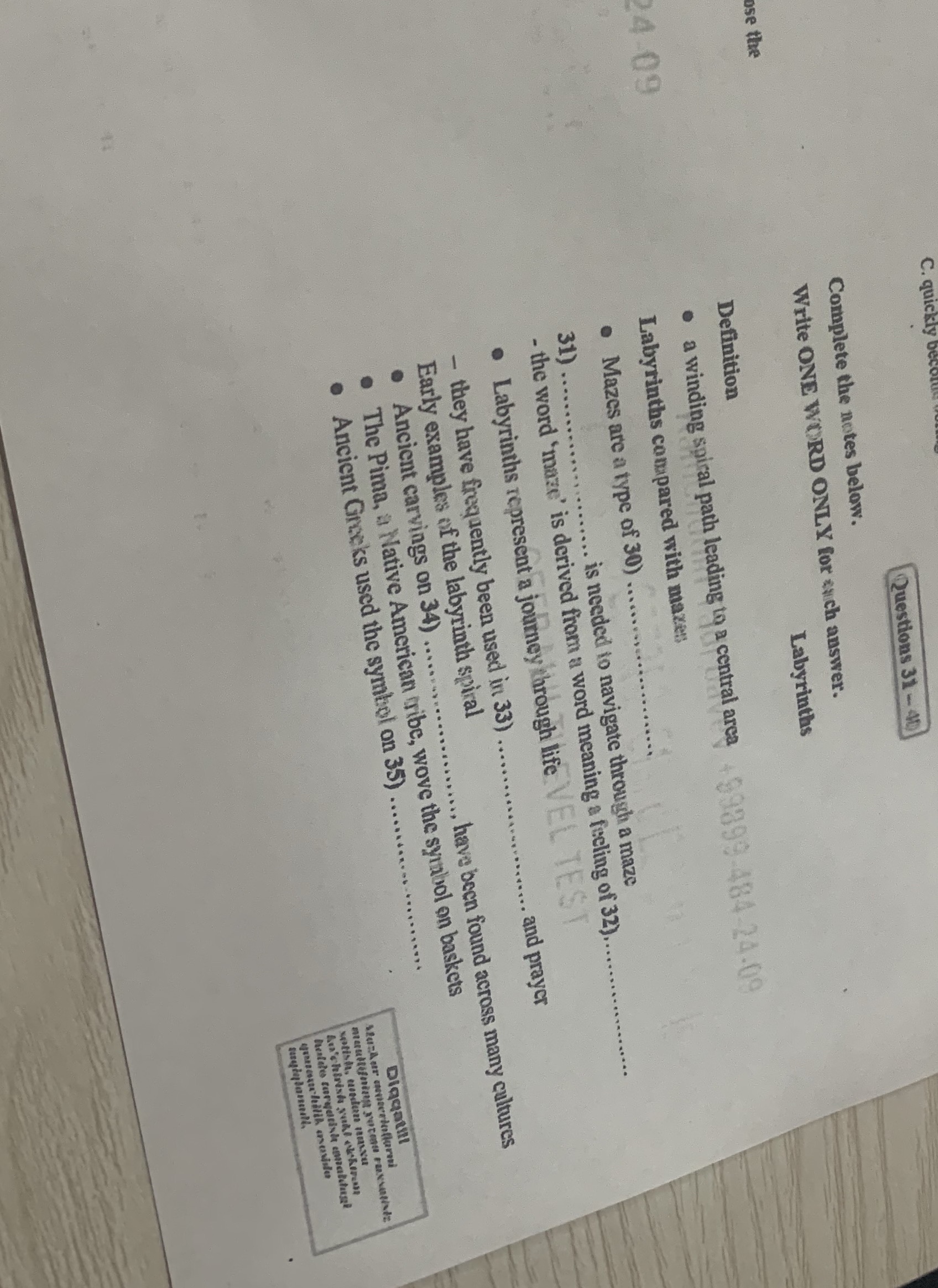 Complete the notes below. Write ONE WORD | StudyX