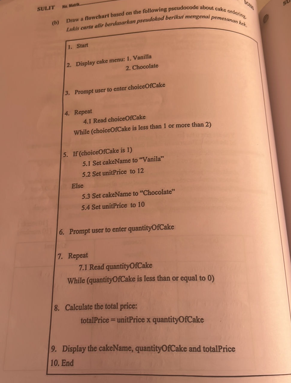 (b) Draw a flowchart based on the following | StudyX