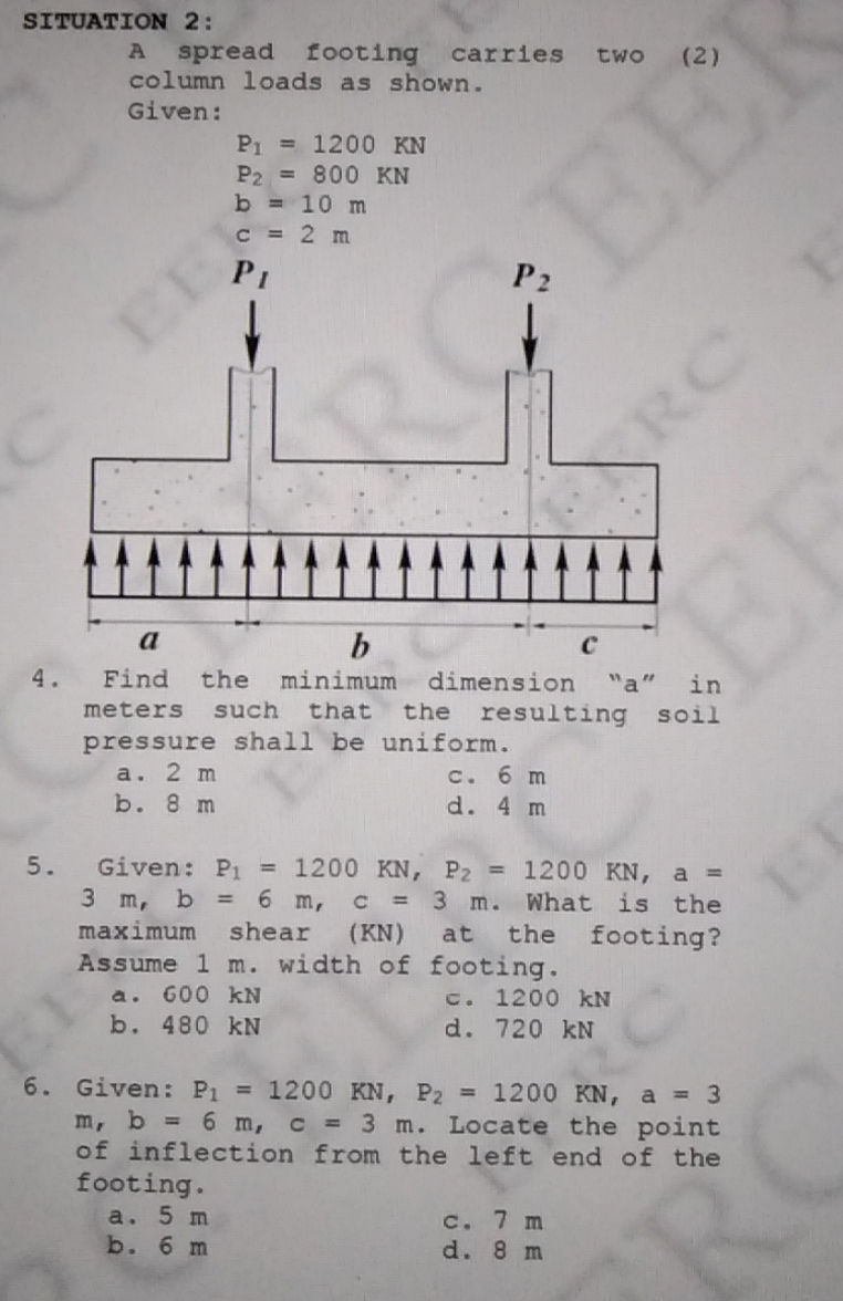 SITUATION 2: A spread footing carries two | StudyX