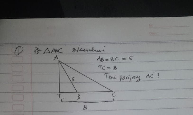 Diketahui sebuah segitiga ABC. AB = BC = 5 | StudyX