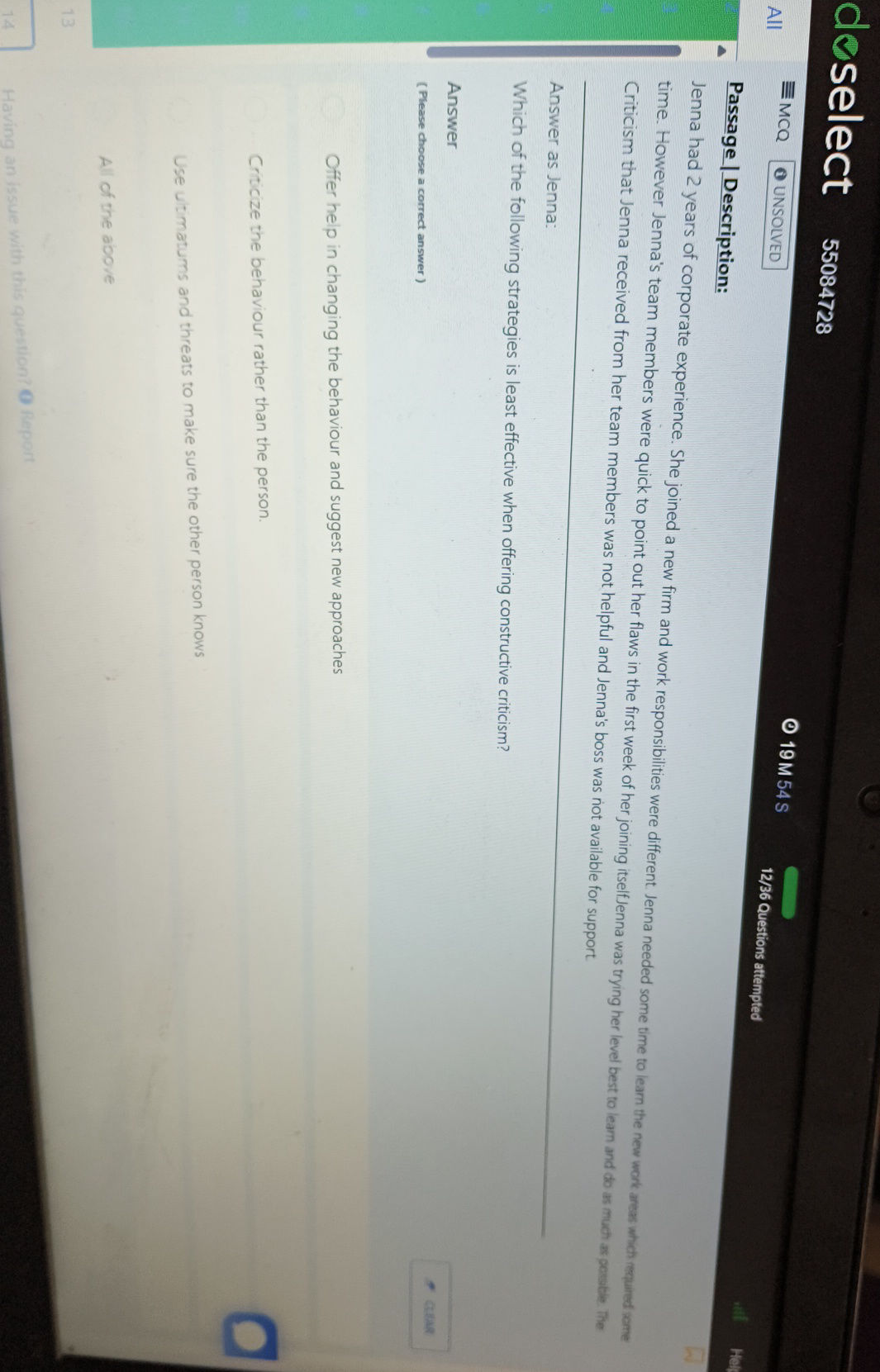 Answer as Jenna: Which of the following | StudyX