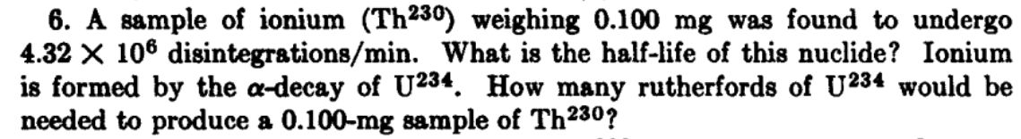 6. A sample of ionium (Th$^{230}$) weighing | StudyX