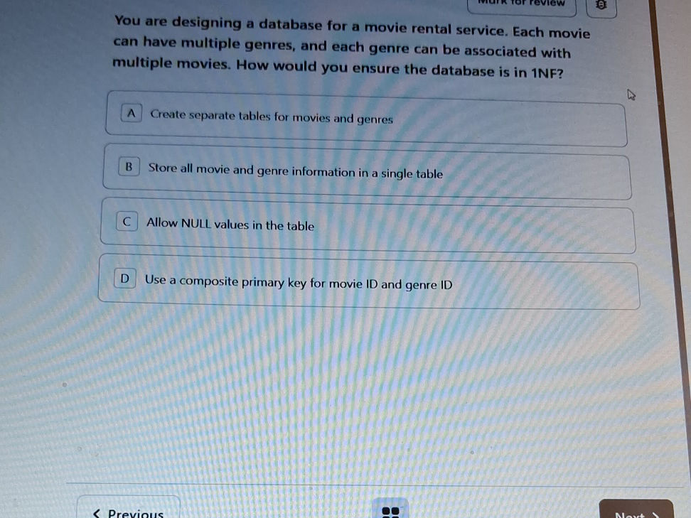 You are designing a database for a movie | StudyX