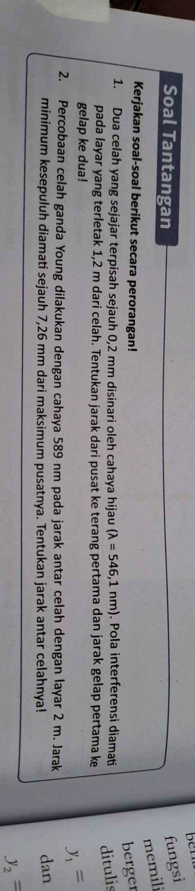 1. Dua celah yang sejajar terpisah sejauh | StudyX