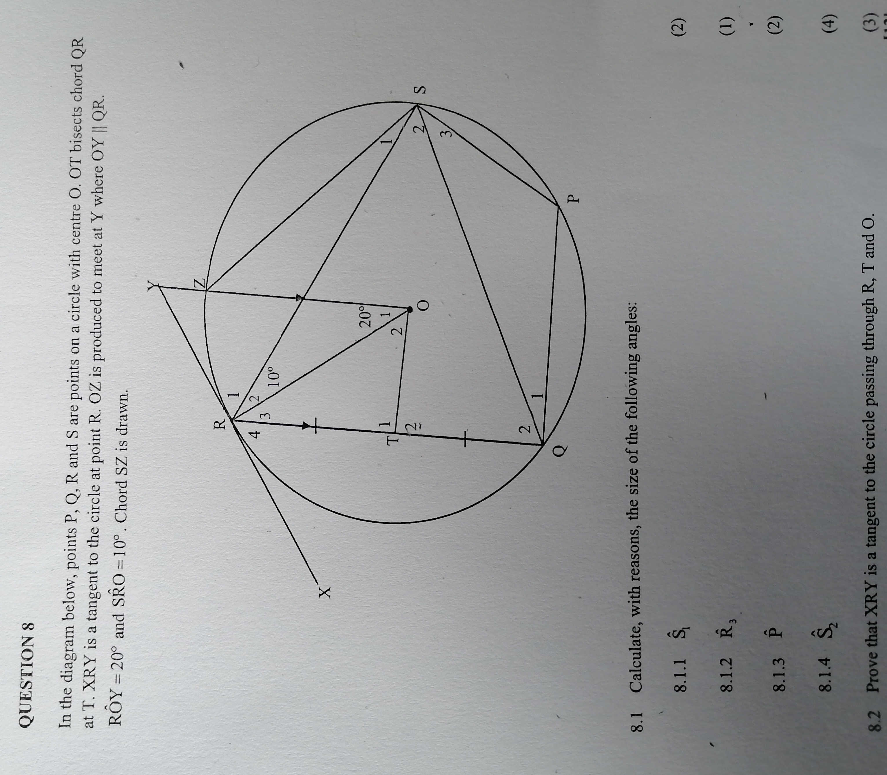 QUESTION 8 In the diagram below, points P, | StudyX