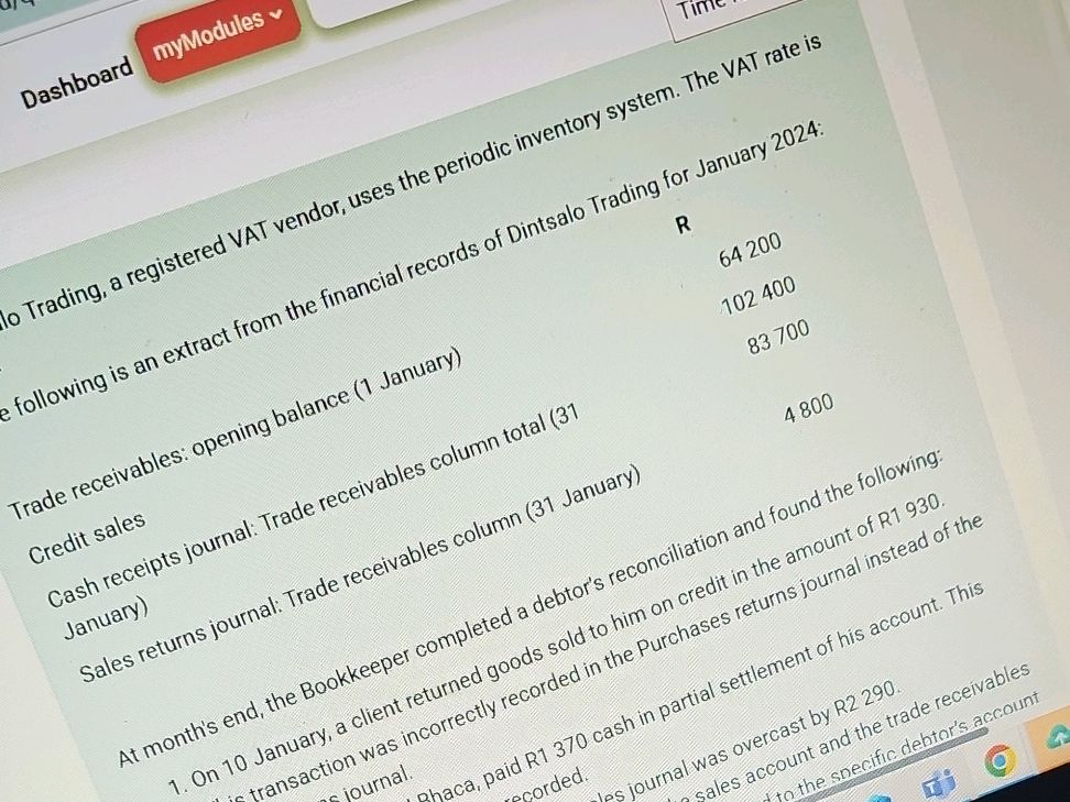 To Trading, a registered VAT vendor, uses | StudyX