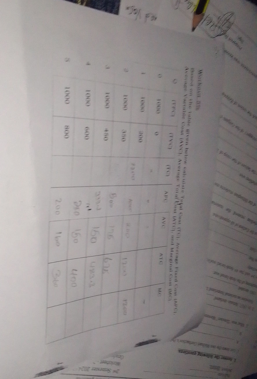 Based on the table given below calculate | StudyX