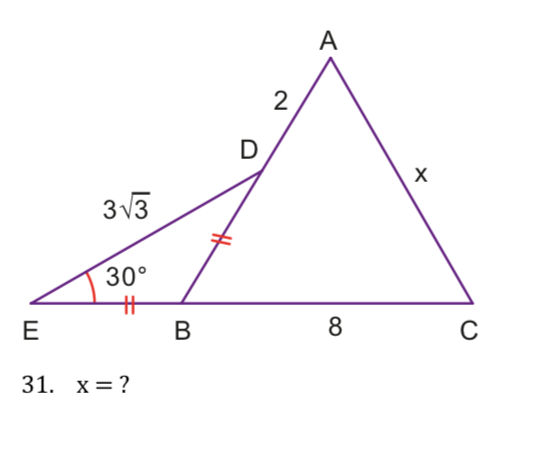 31. x = ? In the given figure, find the | StudyX