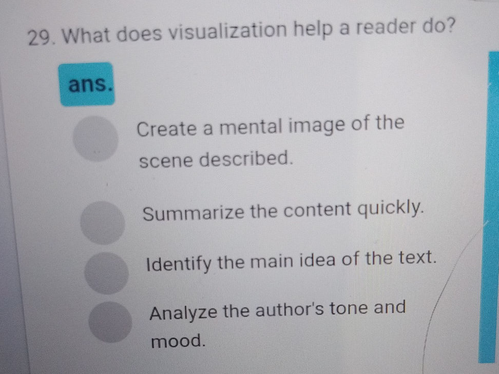 29. What does visualization help a reader | StudyX