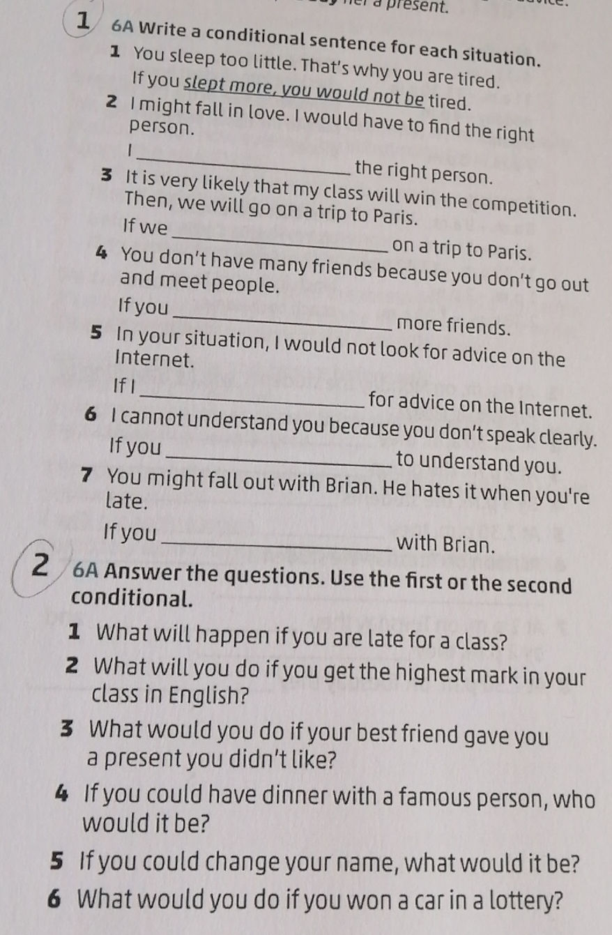 1/6A Write a conditional sentence for each | StudyX