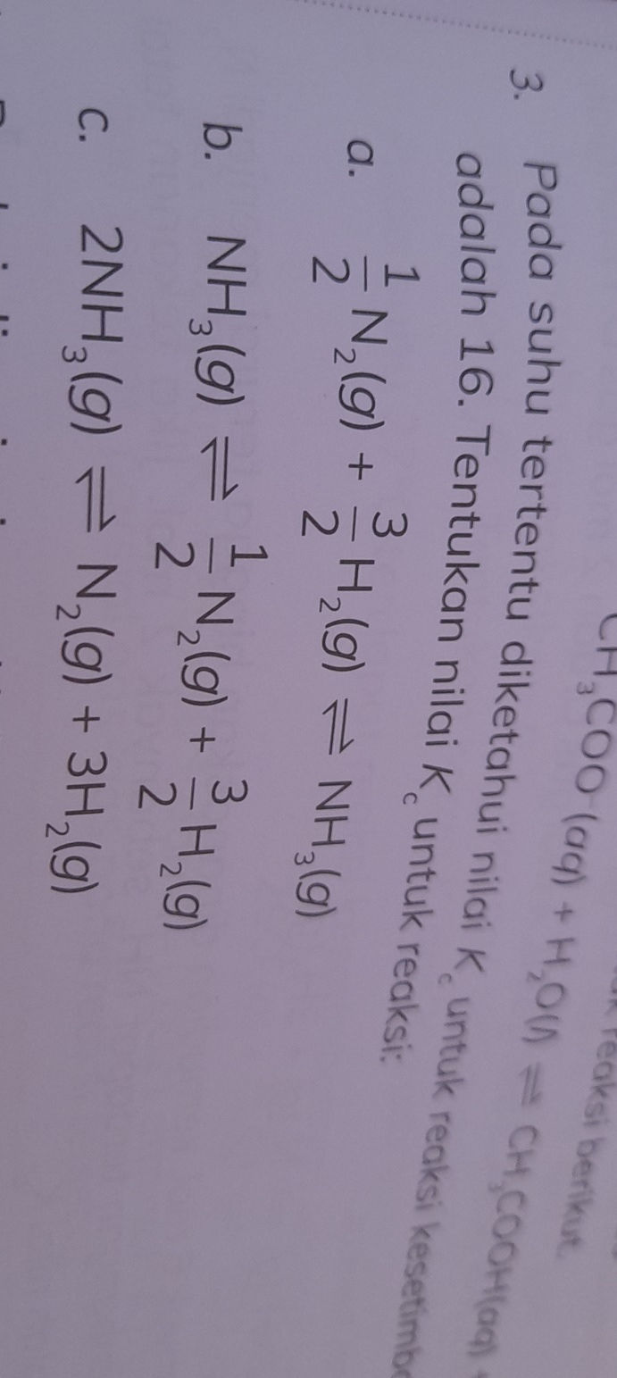 3. Pada suhu tertentu diketahui nilai Kc | StudyX