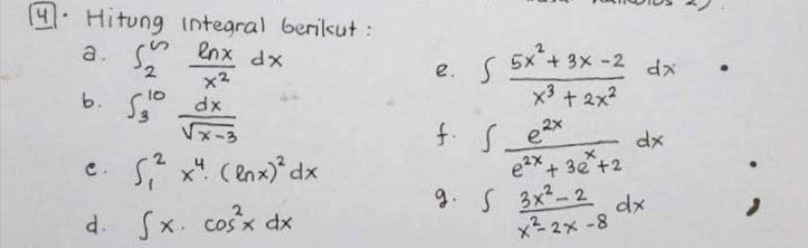 4. Hitung Integral berikut: a. $ _2^ { | StudyX