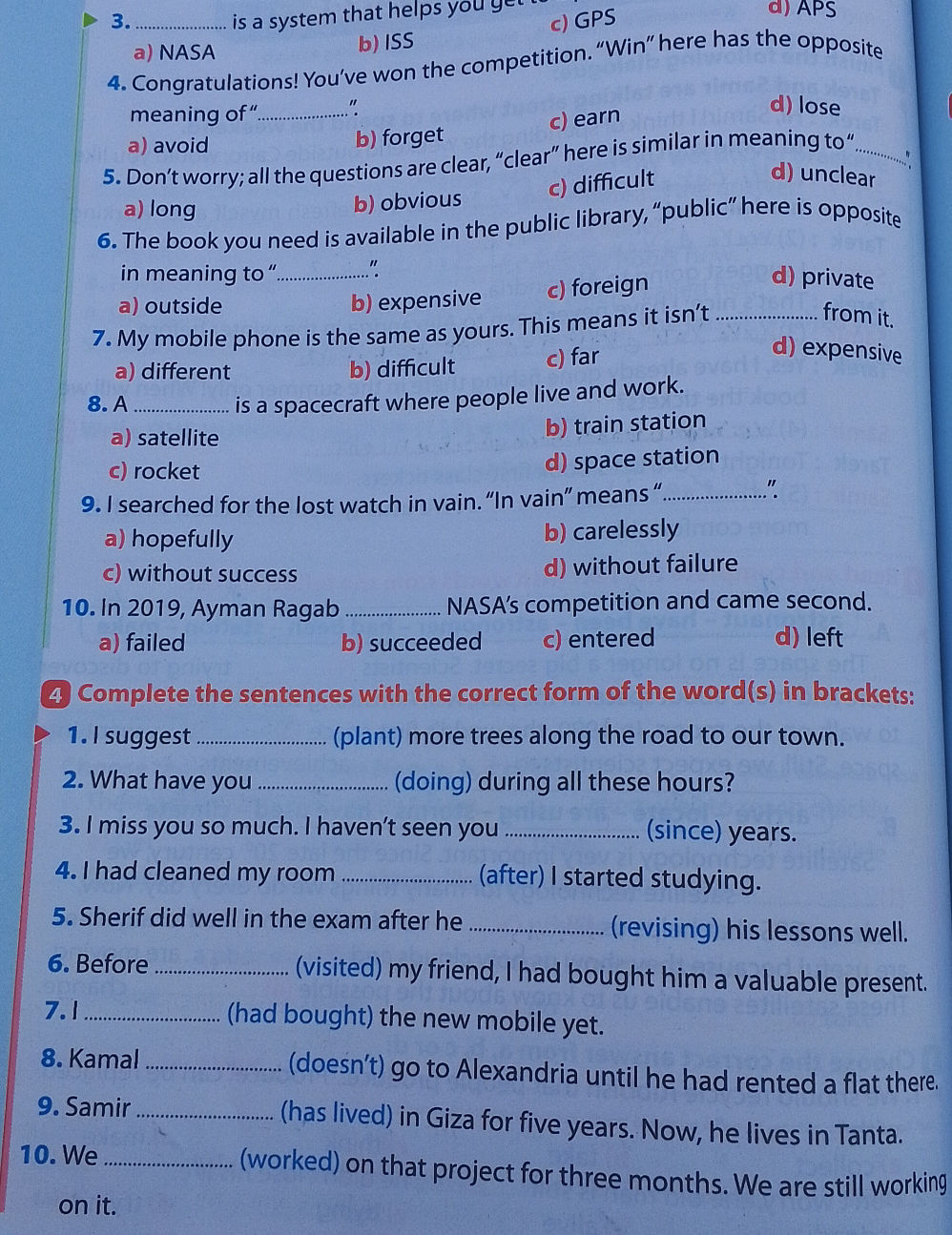 3. a) NASA b) ISS c) GPS d) APS 4. | StudyX