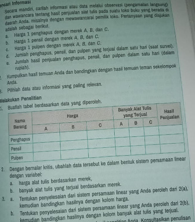 1. Buatlah tabel berdasarkan data yang | StudyX