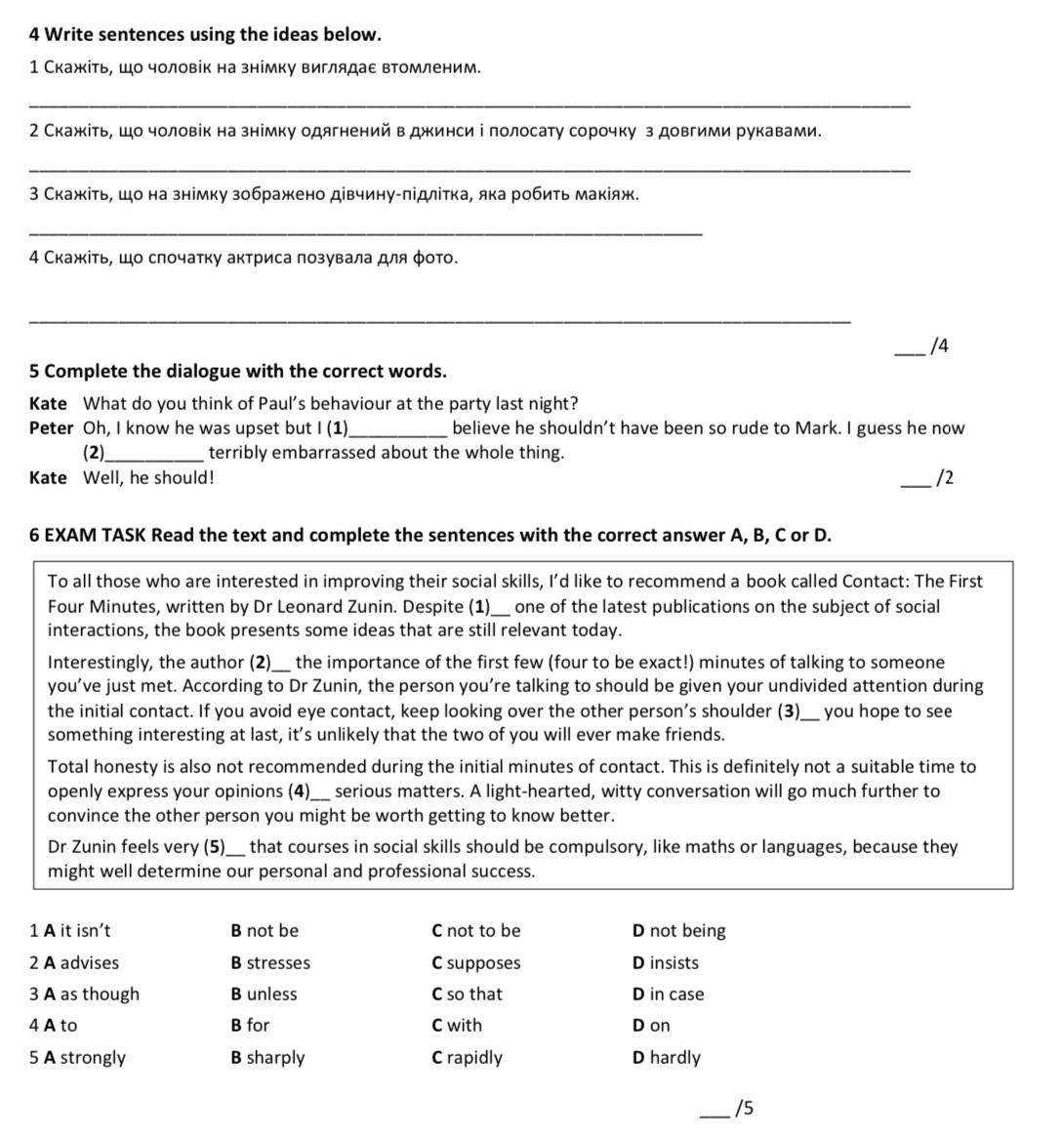 4 Write sentences using the ideas below. 1 | StudyX