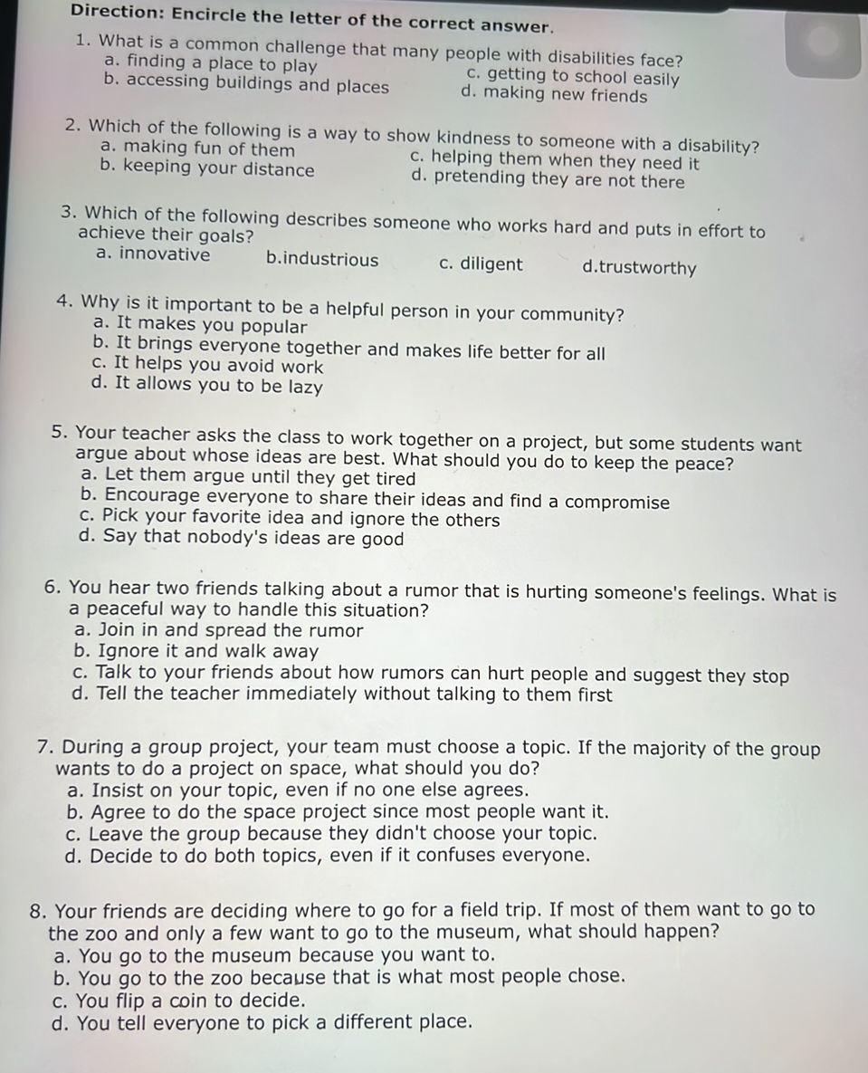 Direction: Encircle the letter of the | StudyX