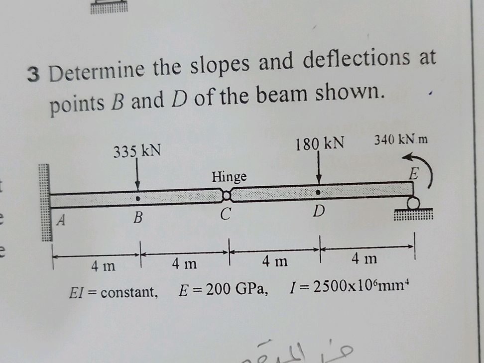 3 Determine the slopes and deflections at | StudyX