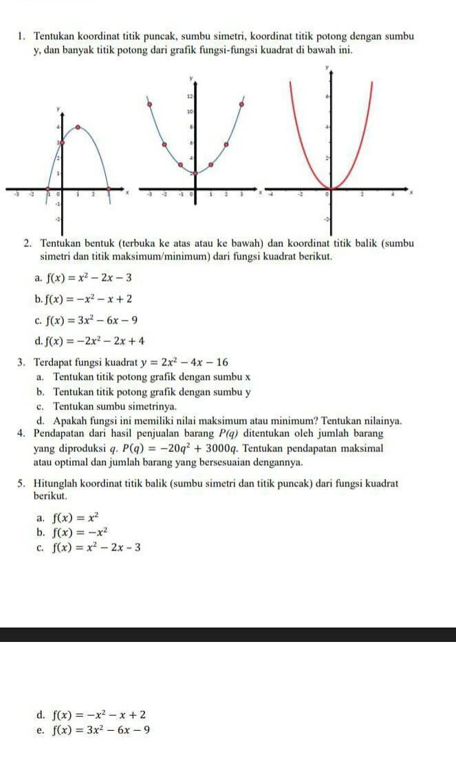 1. Tentukan koordinat titik puncak, sumbu | StudyX