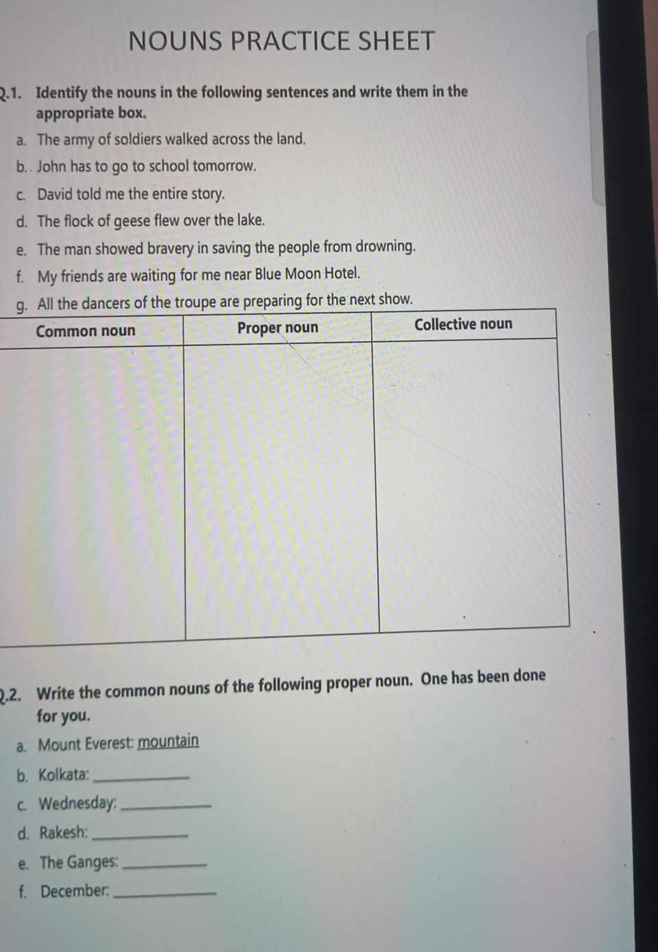 Q.1. Identify the nouns in the following | StudyX