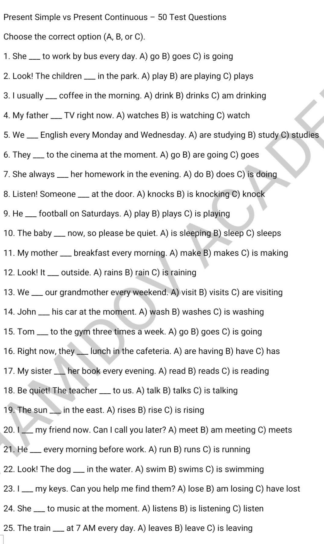 Present Simple vs Present Continuous - 50 | StudyX