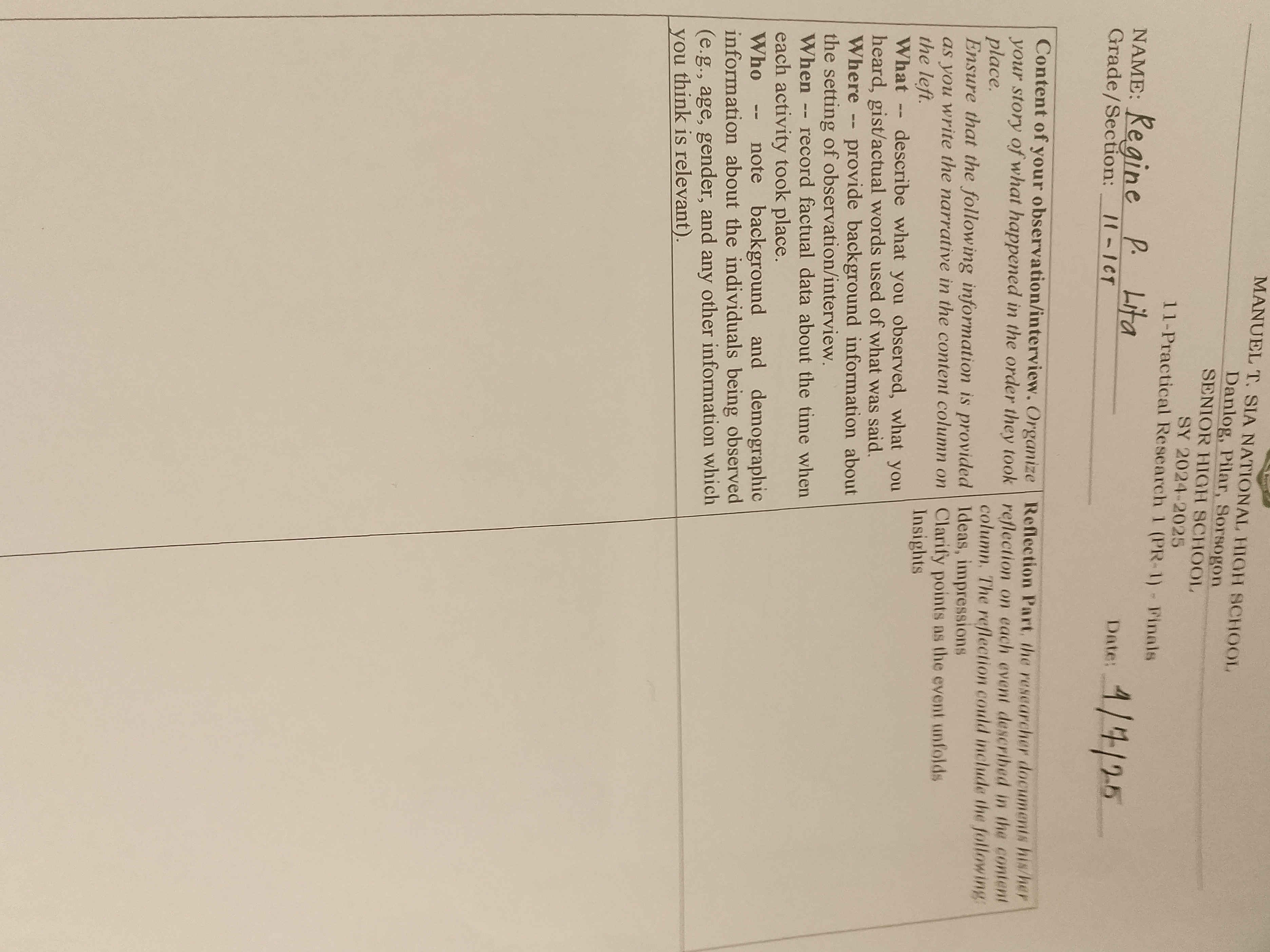 Content of your observation/interview. | StudyX