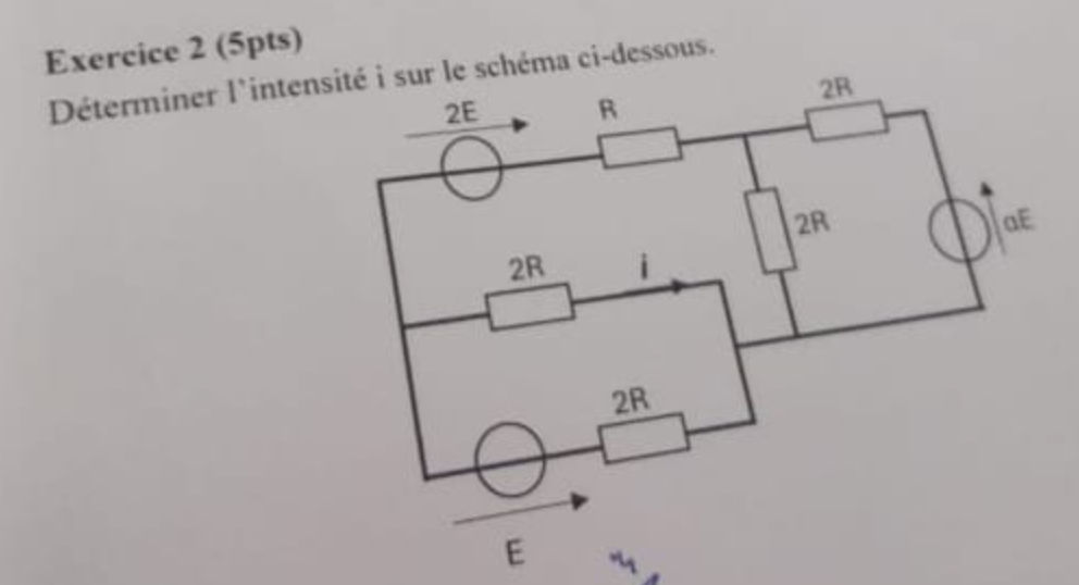 Exercice 2 (5pts) Déterminer l'intensité i | StudyX