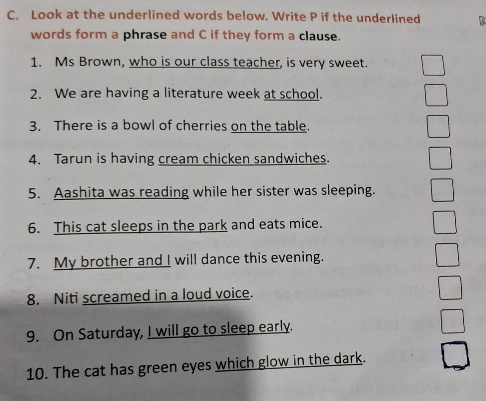 C. Look at the underlined words below. Write | StudyX