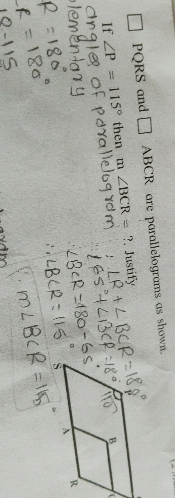 PQRS and ABCR are parallelograms as shown. | StudyX