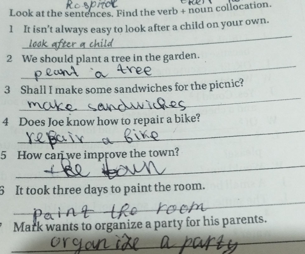 Look at the sentences. Find the verb + noun | StudyX