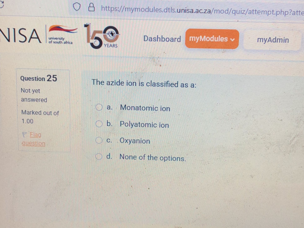 The azide ion is classified as a: a. | StudyX