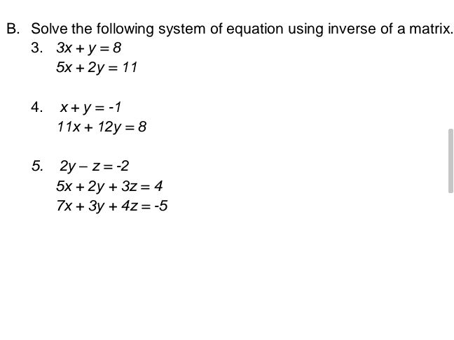 B. Solve the following system of equation | StudyX
