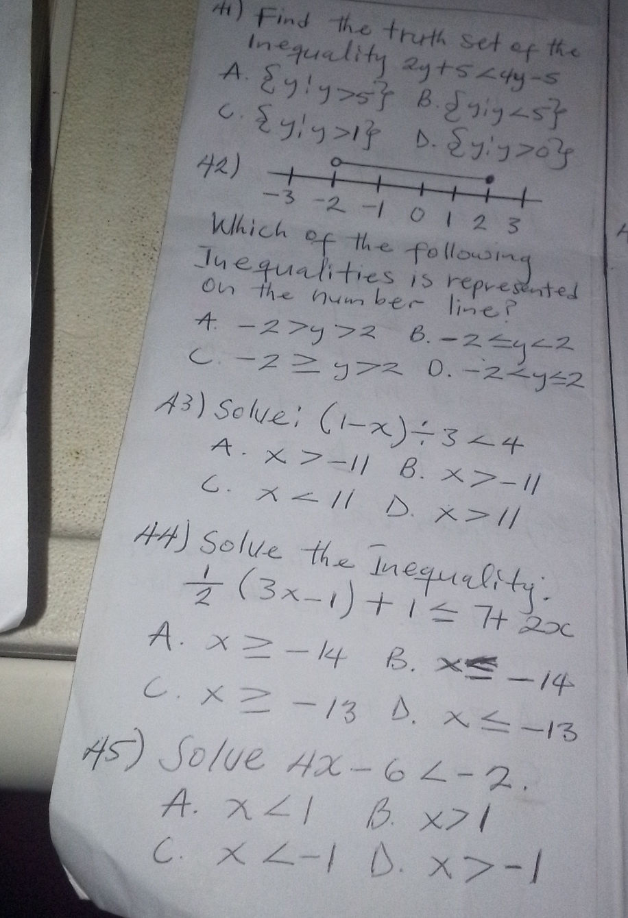 41) Find the truth set of the inequality $2y | StudyX