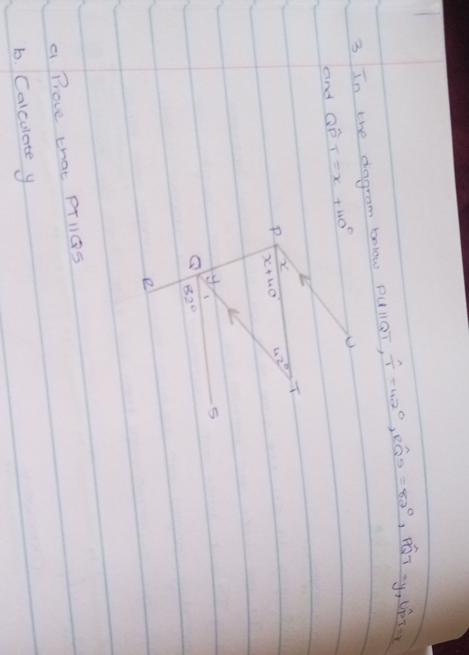 3. In the diagram below $PU QT$, $ T = | StudyX