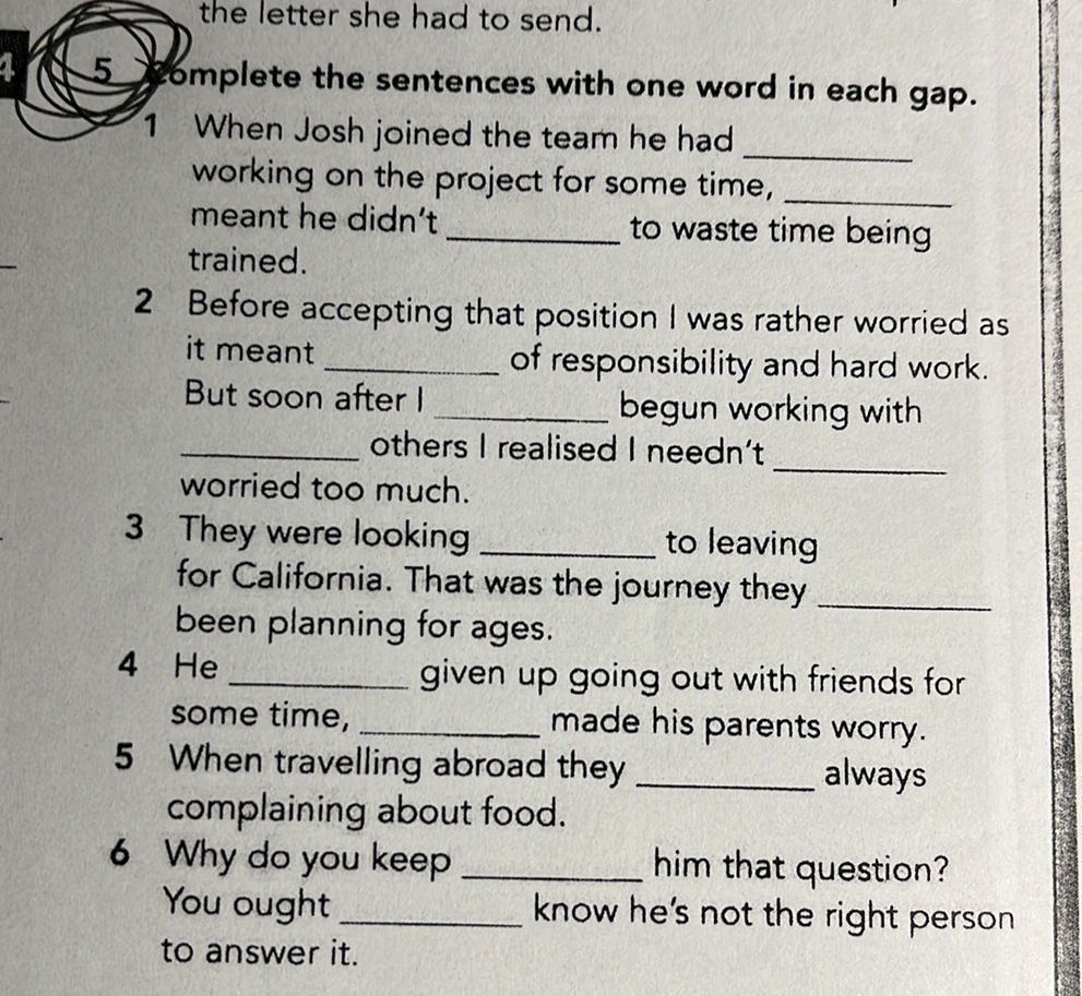 Complete the sentences with one word in each | StudyX