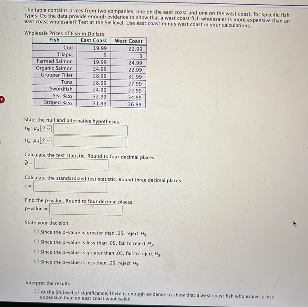 The table contains prices from two | StudyX