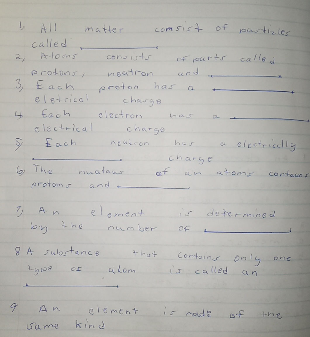 1. All matter consist of pastizles called | StudyX