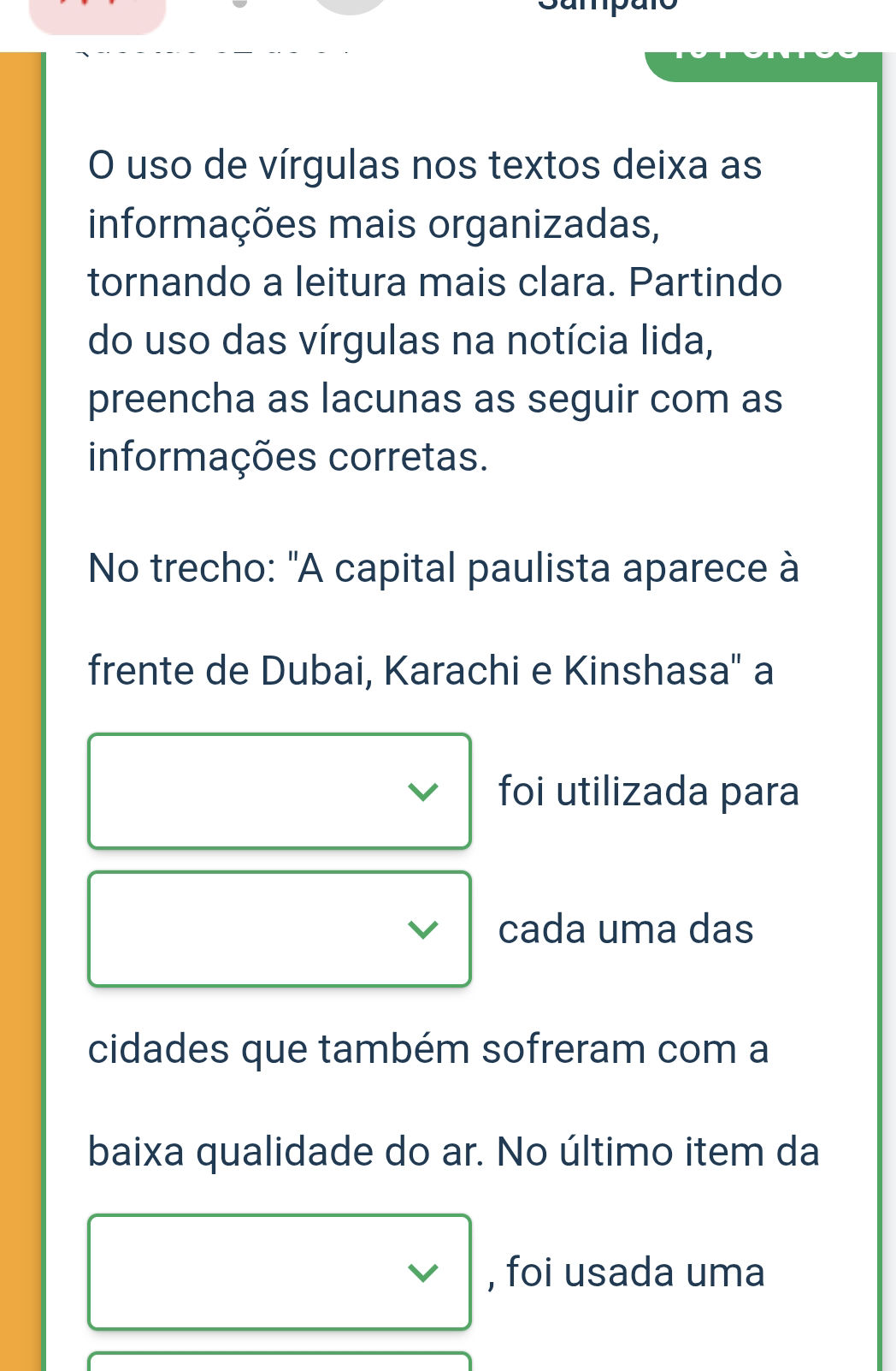 O uso de vírgulas nos textos deixa as
