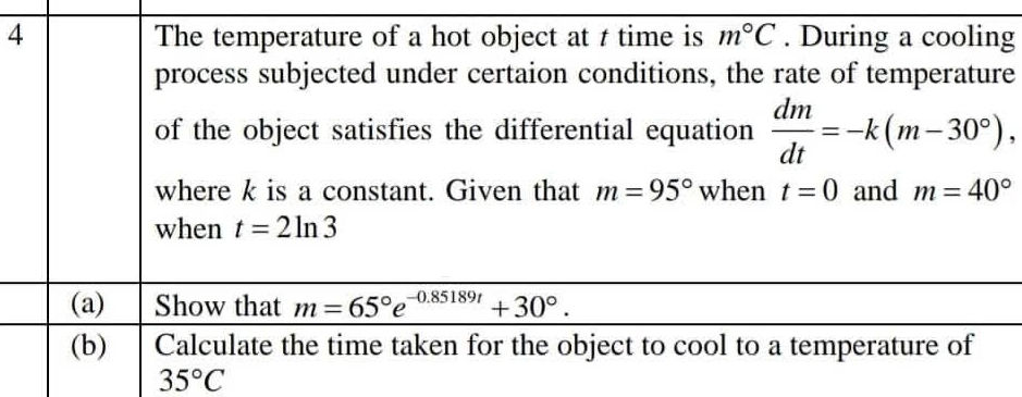 The temperature of a hot object at $t$ time | StudyX