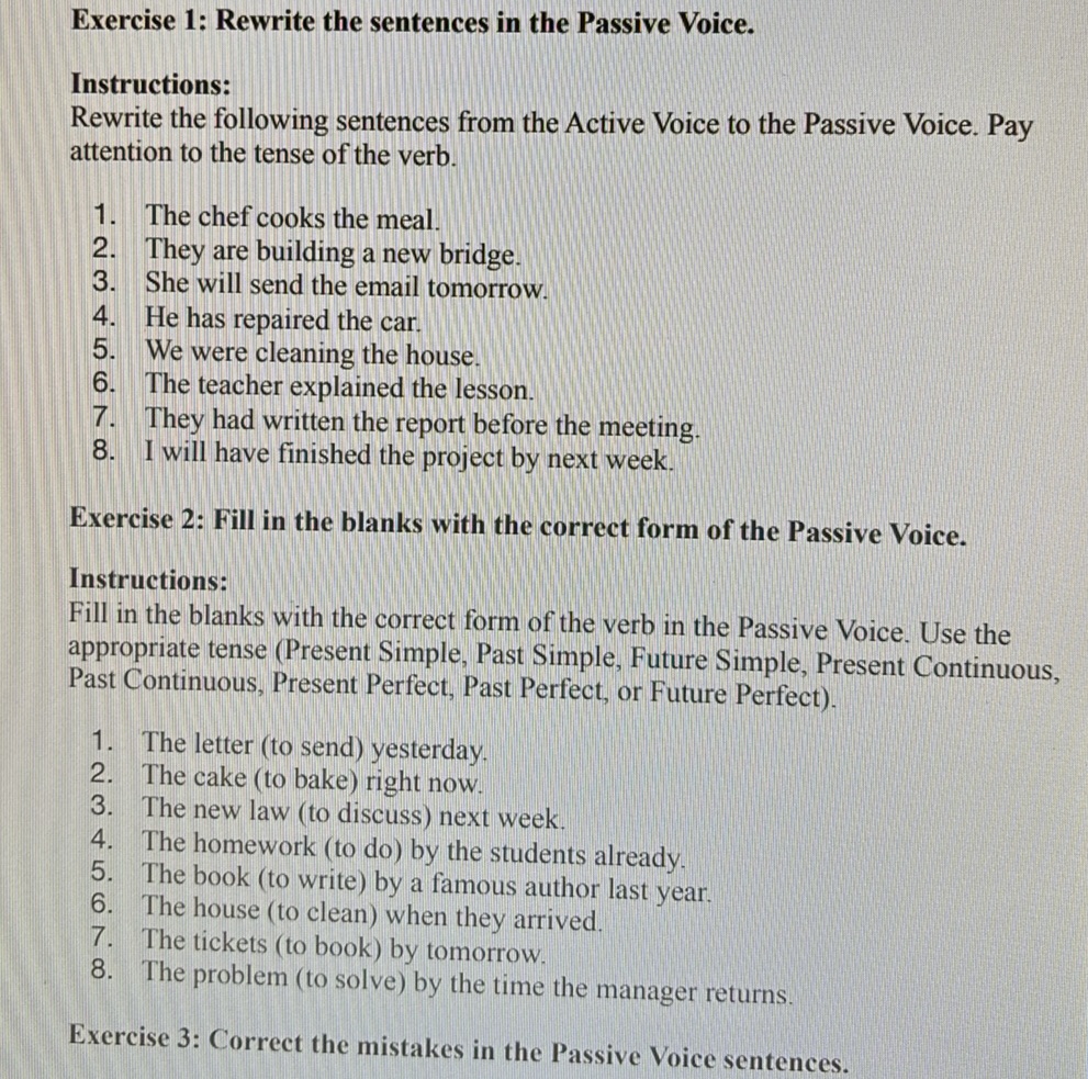 Exercise 1: Rewrite the sentences in the | StudyX