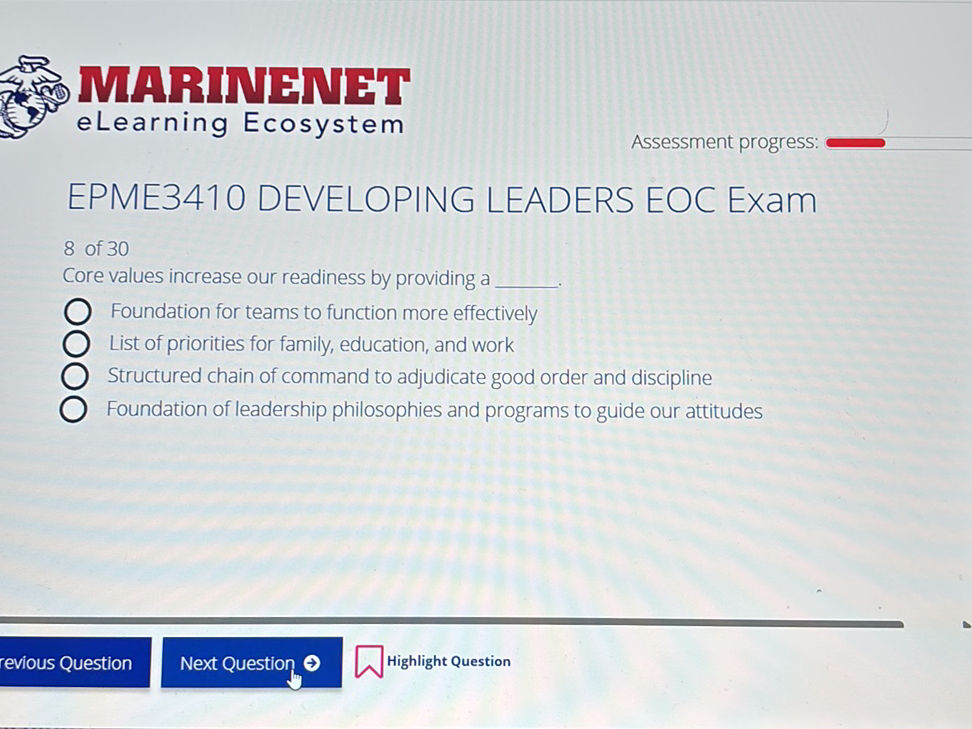 Core values increase our readiness by | StudyX