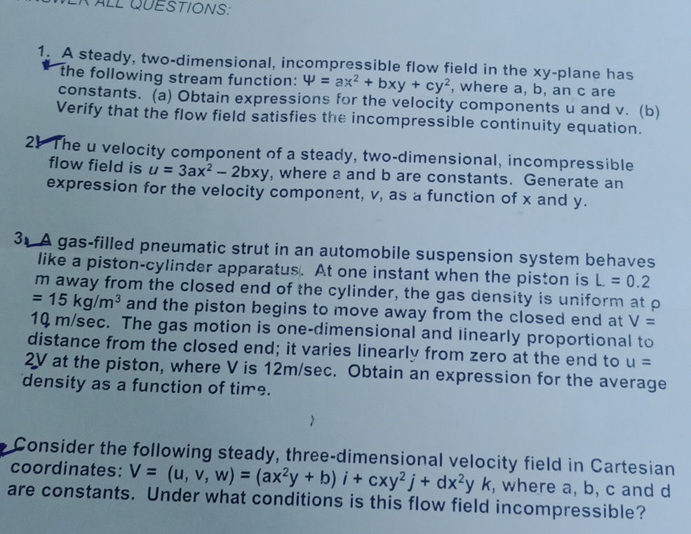 1. A steady, two-dimensional, incompressible | StudyX